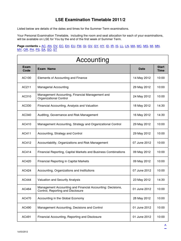 Exam Timetable | Development Economics | Economics