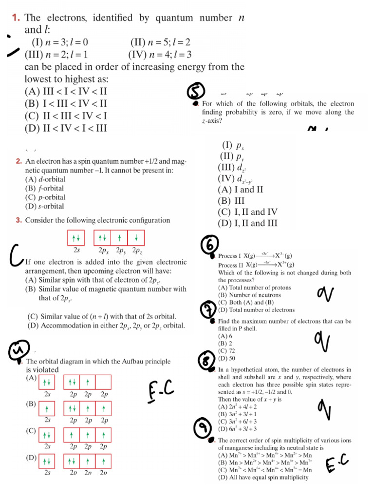 Quantum No. and EC Worksheet | PDF