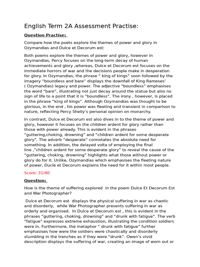 English Term 2A Assessment Practise | PDF | Poetry