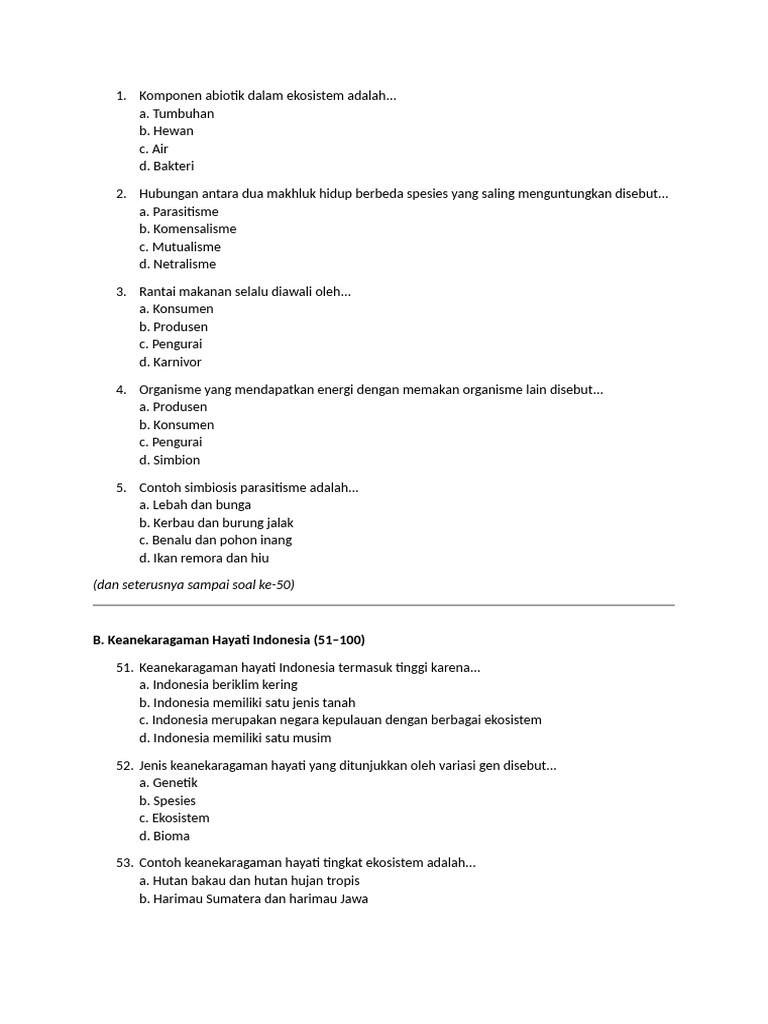 Soal Ekologi, Interaksi, Rantai Dan Jaring Makanan | PDF