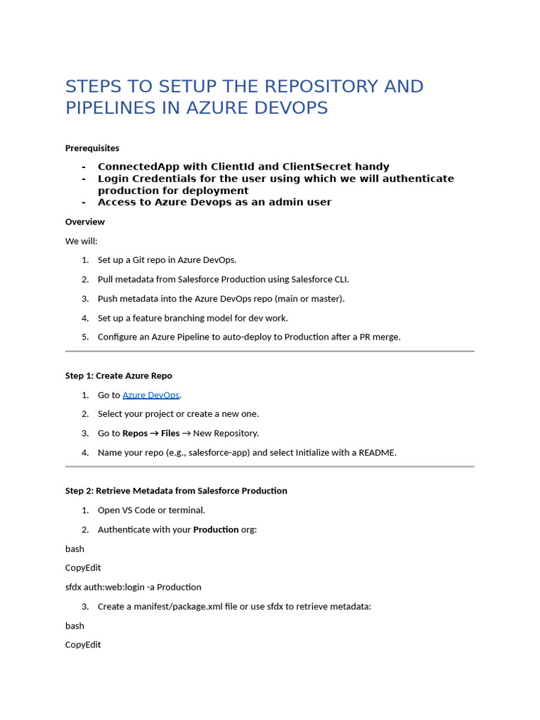 Steps To Setup The Repository and Pipelines in Azure Devops | PDF ...