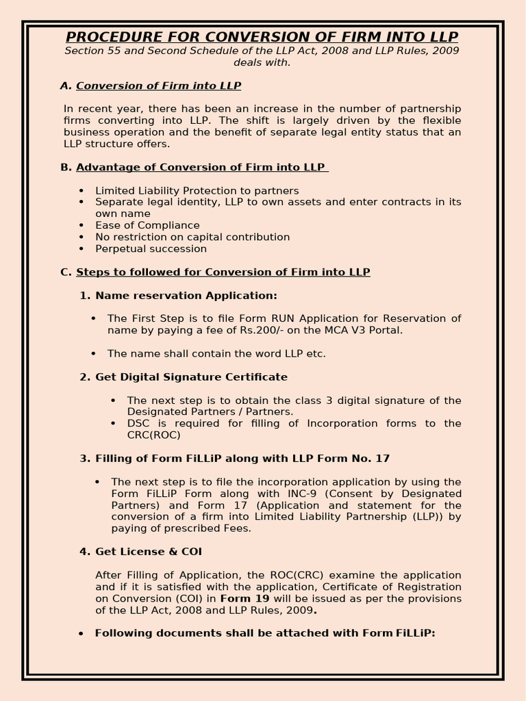 Firm to LLP Conversion Procedure | PDF | Limited Liability Partnership ...