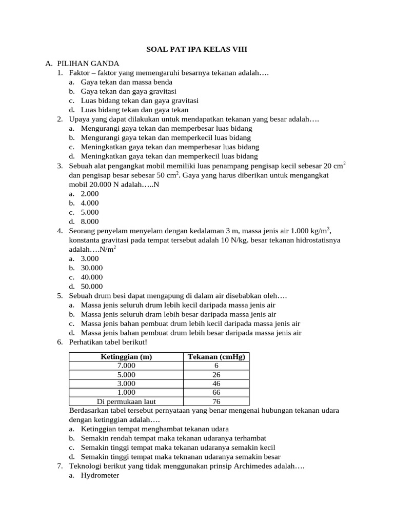 Soal Pat Ipa Kelas Viii | PDF