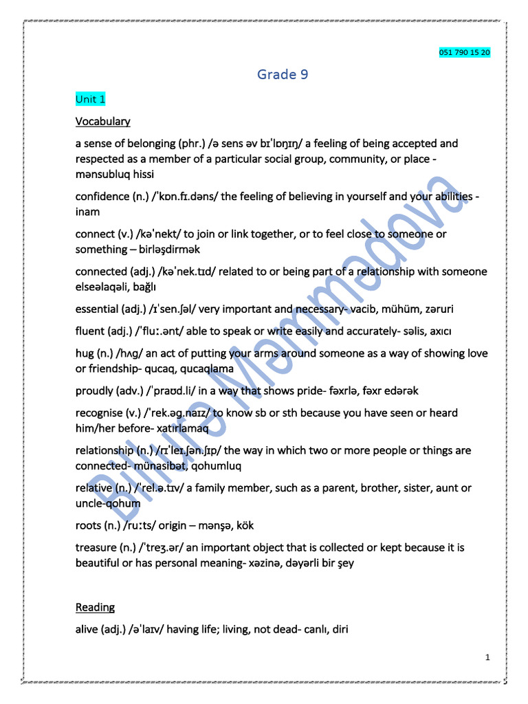 Grade 9 Unit 1 Vocabulary A Sense of Belonging | PDF | Solar System ...