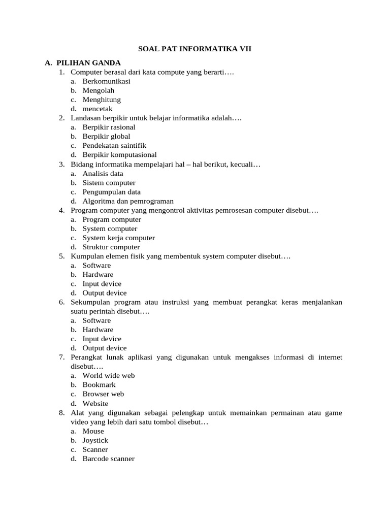 Soal Pat Informatika Vii | PDF