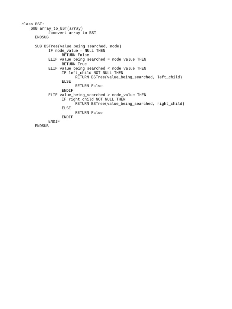 Binary Search Tree - Pseudocode | PDF