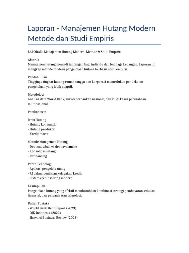 Laporan - Manajemen Hutang Modern Metode Dan Studi Empiris | PDF