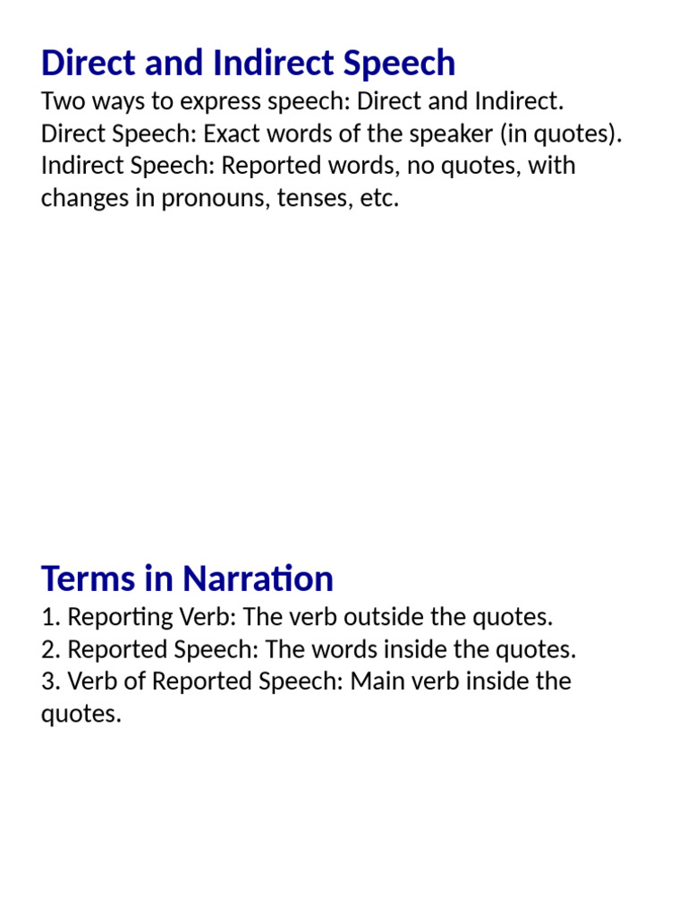 Direct Indirect Speech Notes | PDF