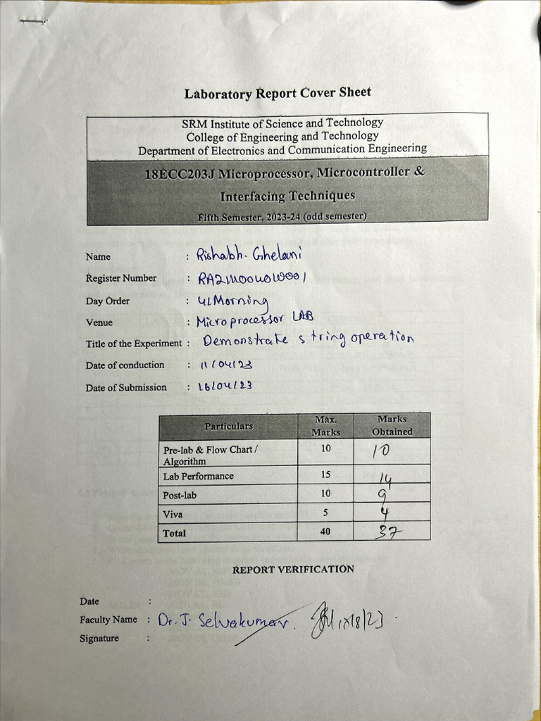 RA2111004010001 Microprocessor Ct2 Lab Marks | PDF