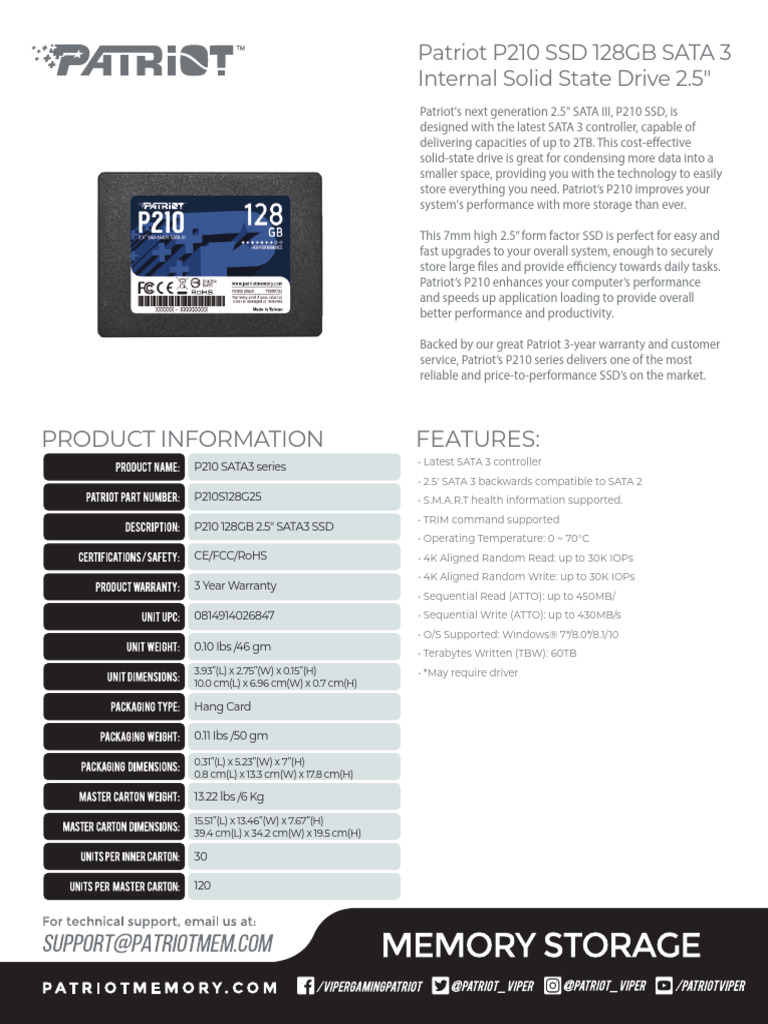 6531e6f8274cb79e14bf212e P210S128G25 SKU Sheet | PDF | Solid State ...