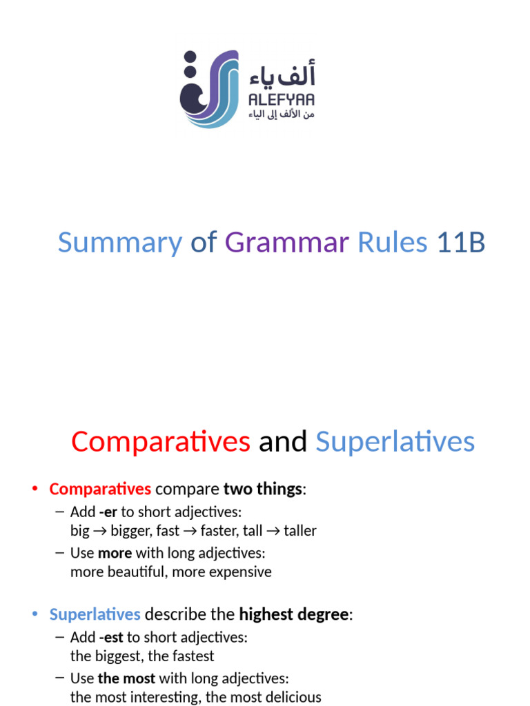 Grammar Rules Presentation | PDF | Adjective | Language Mechanics
