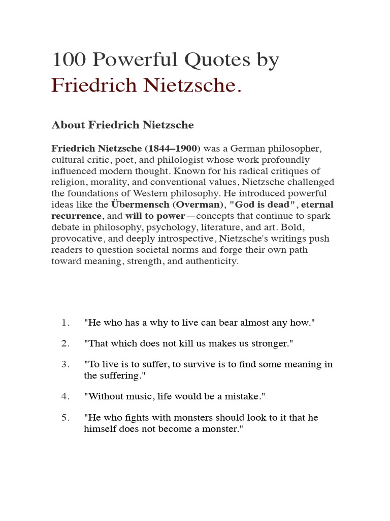 Nietzsche's Provocative Wisdom Quotes | PDF | Friedrich Nietzsche
