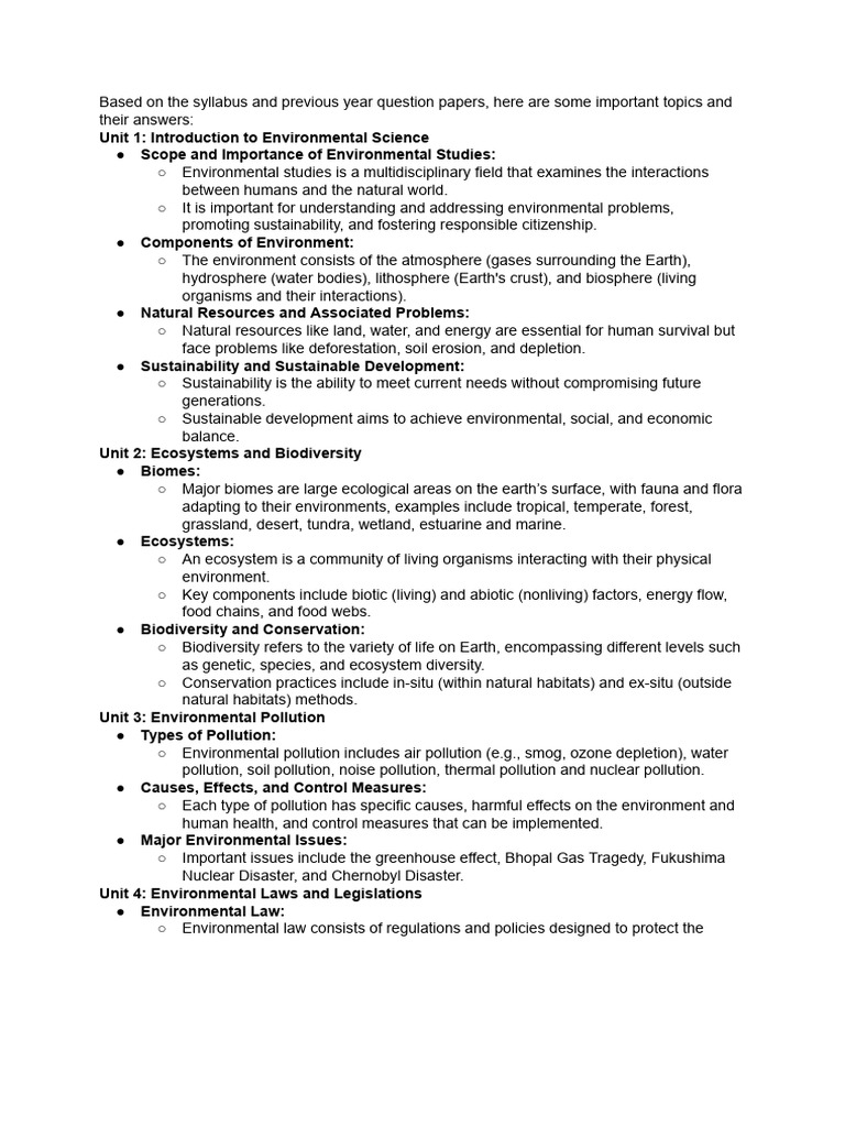 Important Topics and There Answers | PDF | Natural Environment | Ecosystem