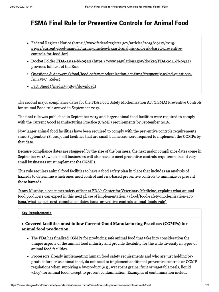 FSMA Final Rule for Preventive Controls for Animal Food _ FDA | PDF ...