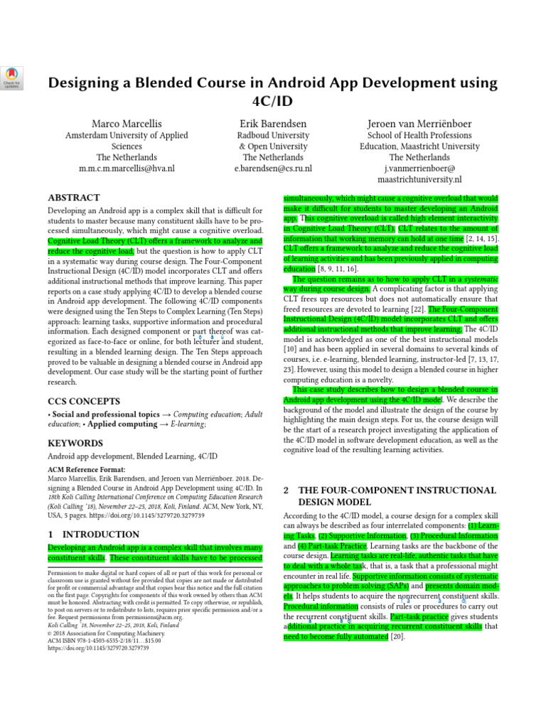 Designing A Blended Course in Android App Development Using 4CID | PDF ...