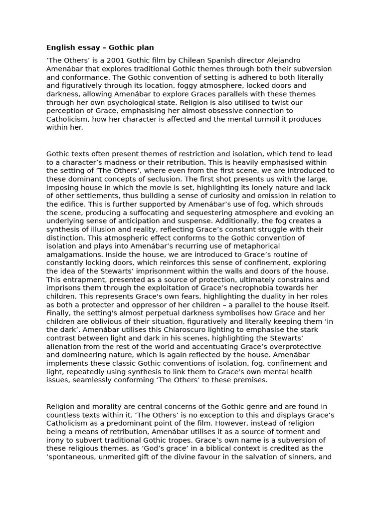 English Essay - Gothic Plan | PDF | Divine Grace | Gothic Fiction