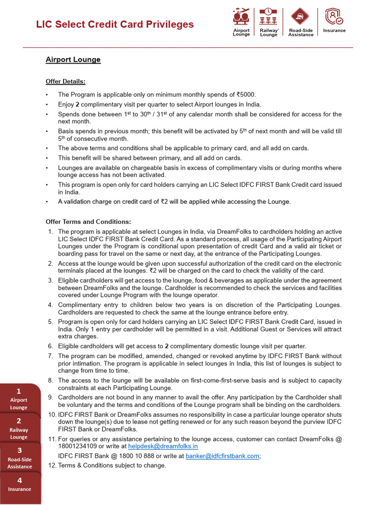LIC Select Privileges Document 01 | PDF | Airport Lounge | Credit Card
