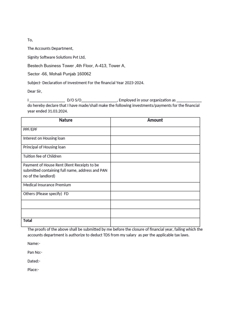 TDS Declaration Form-2023-2024 (1) | PDF