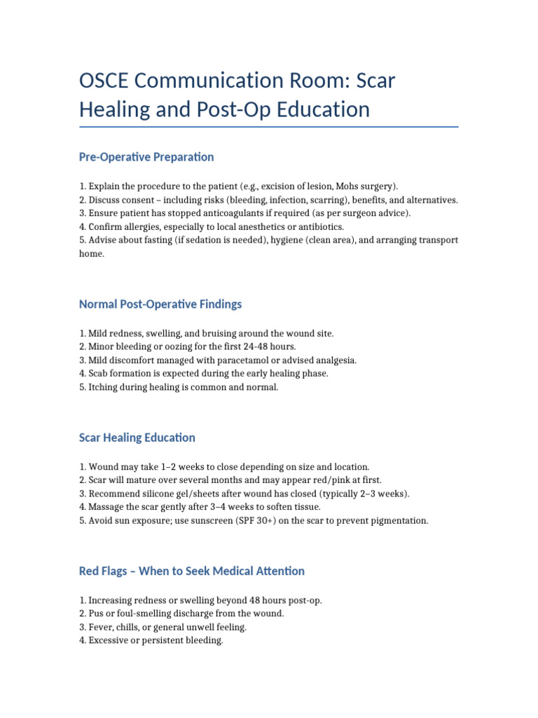 OSCE Patient Education Scar Healing Updated | PDF | Wound | Scar