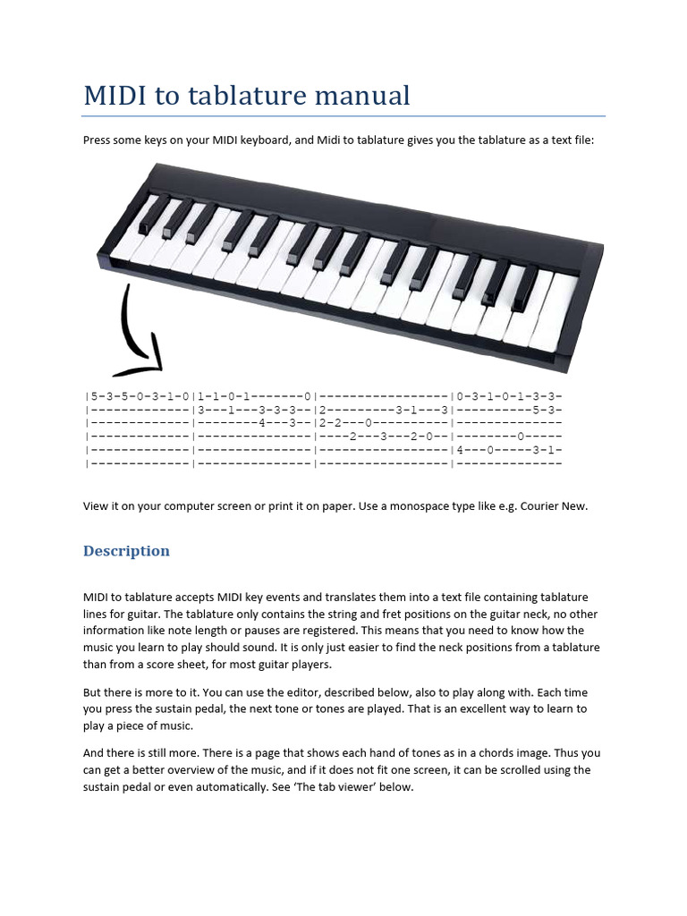MIDI to Tablature User Guide | PDF | Computer Keyboard | Guitars