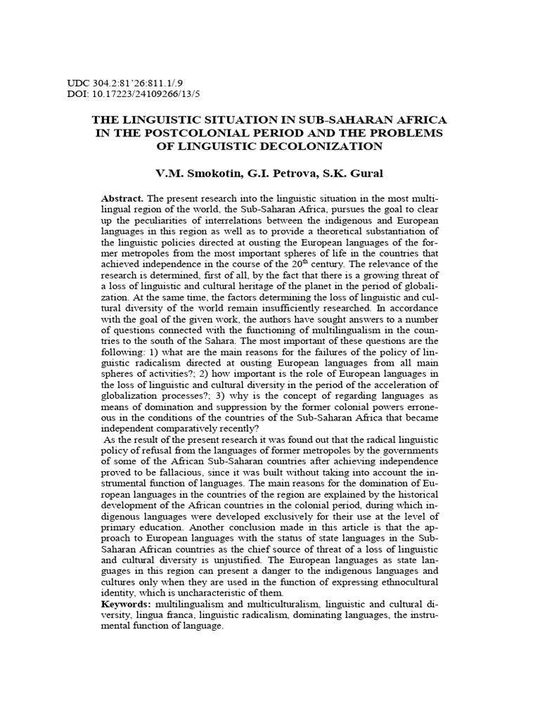 The Linguistic Situation in Sub Saharan | PDF | Swahili Language | Africa