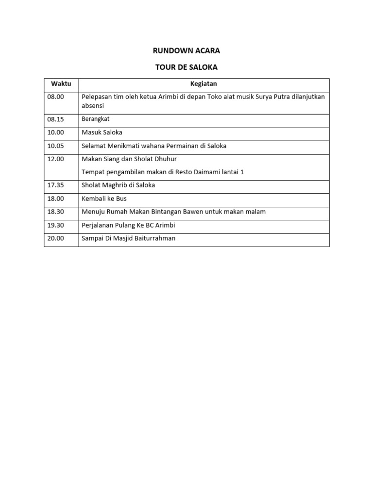 Rundown Acara Piknik | PDF