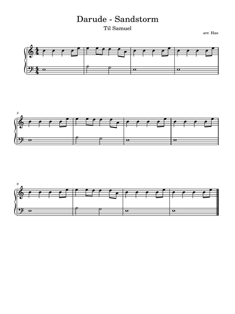 Darude Sandstorm Sheet Music Arrangement | PDF