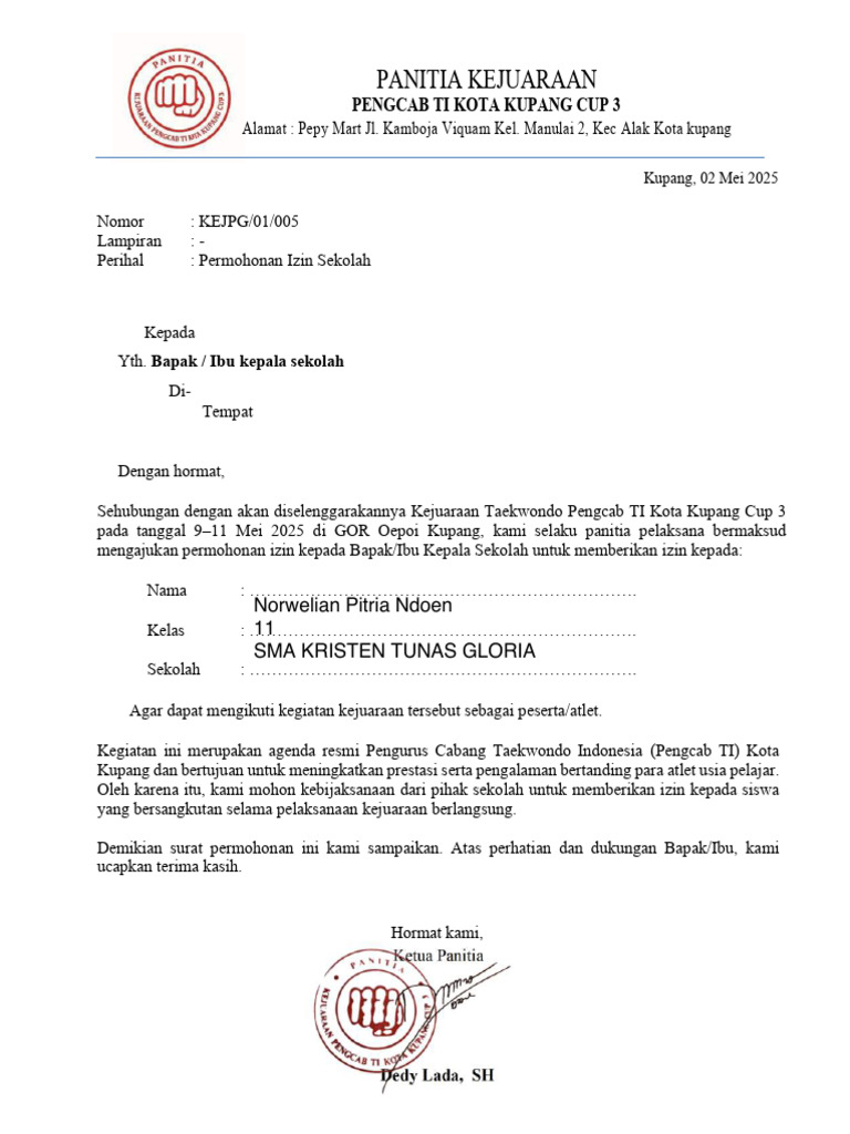 Surat Ijin Sekolah | PDF