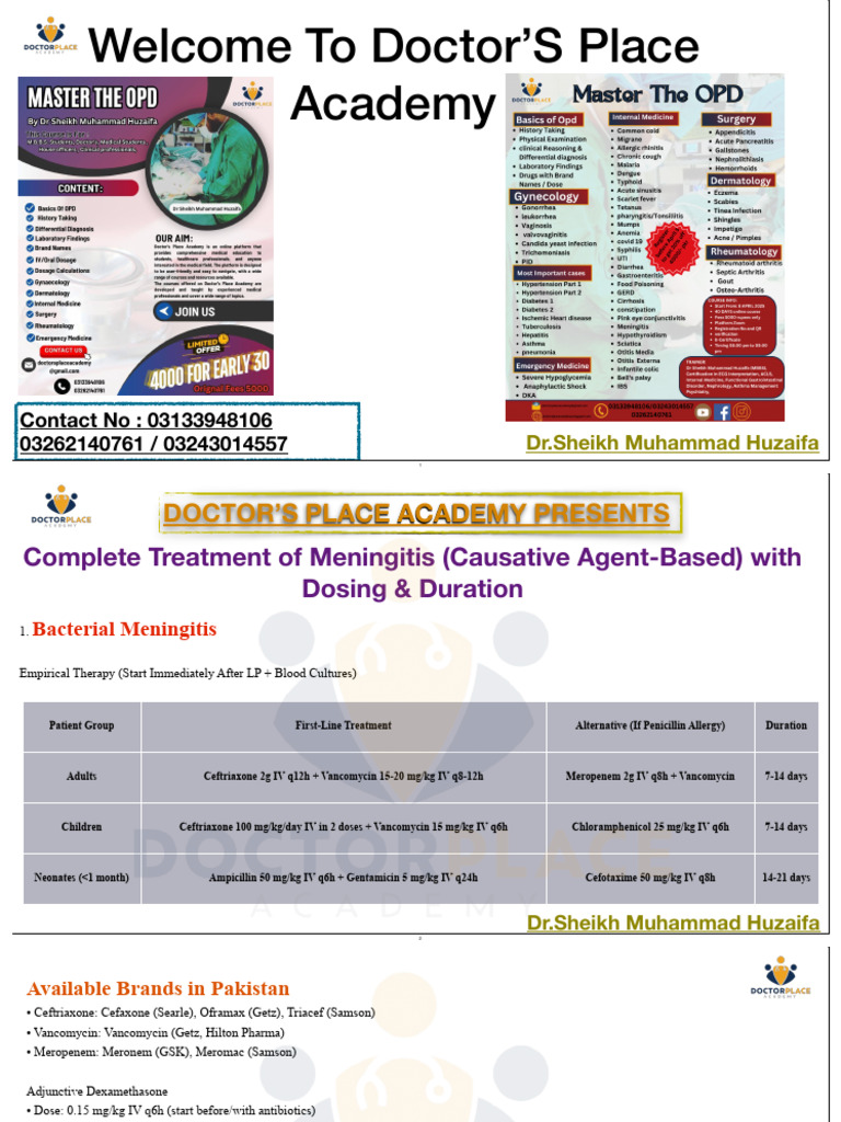 Meningitis Management DR Sheikh Muhammad Huzaifa OPD Course | PDF | Drugs | Antibiotics
