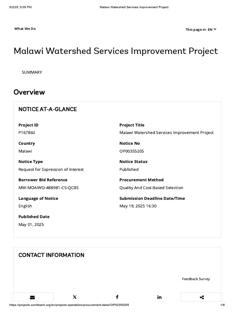 Malawi Watershed Project: EOI for Dam Design | PDF | Environmental ...