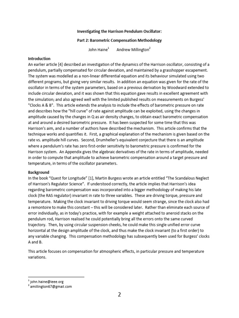 Barometric Compensation in Pendulum Clocks | PDF | Pendulum | Density