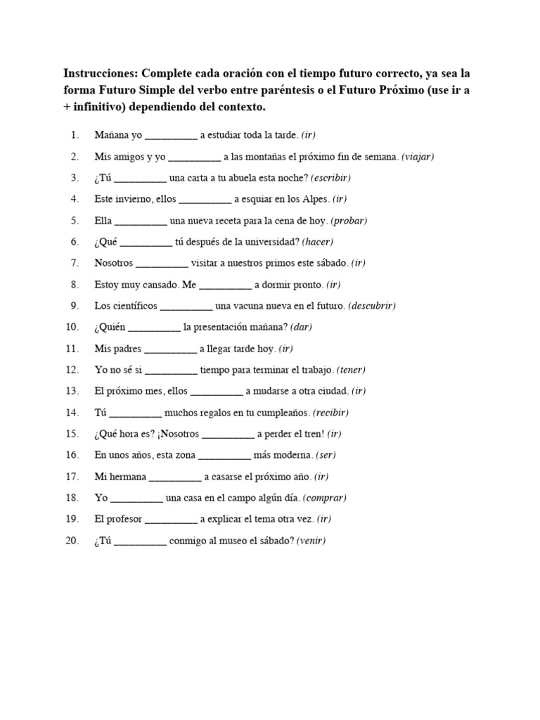 Futuro Simple - Futuro Próximo (Worksheet) | PDF