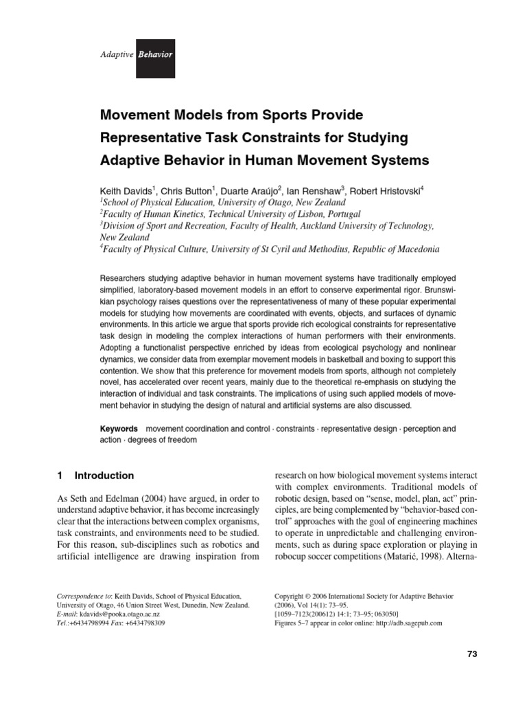 Davids Et Al 2006 Movement Models From Sports Provide Representative ...