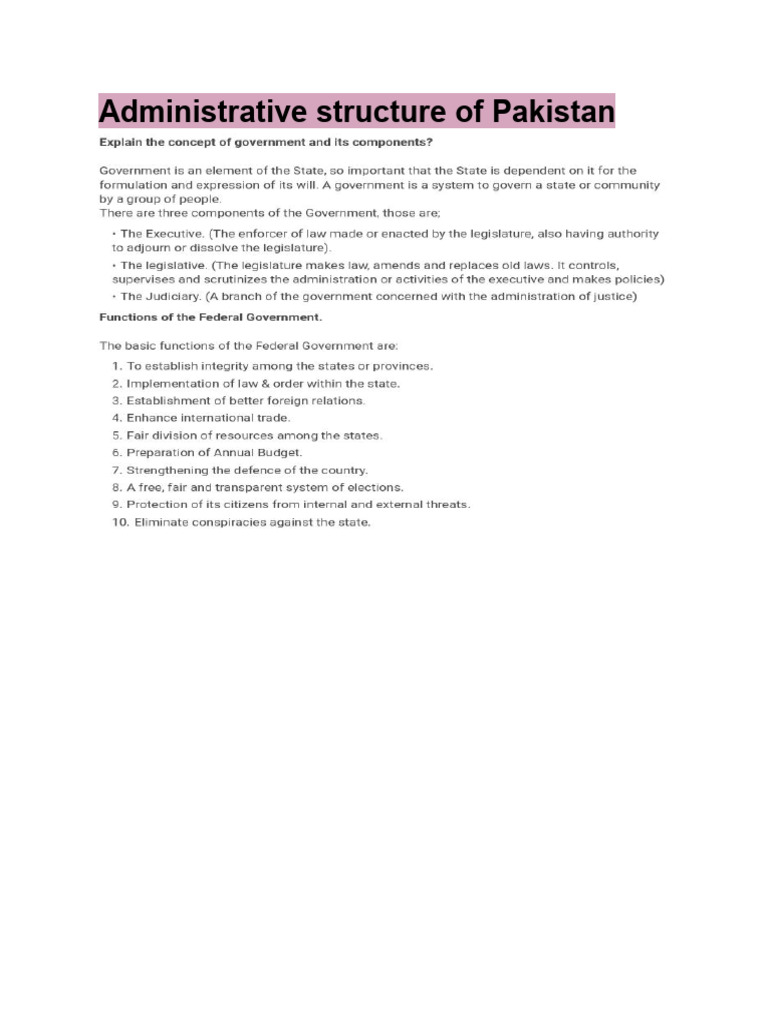 Administrative Structure of Pakistan | PDF | Muhammad Zia Ul Haq ...