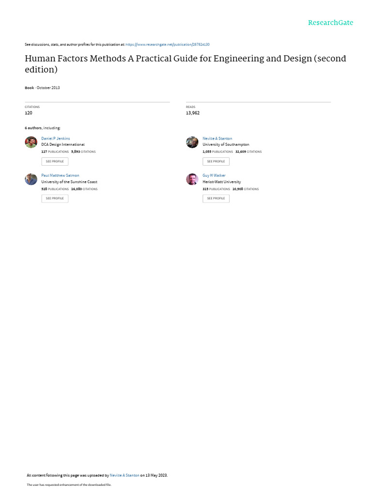 Human Factors Methods Book | PDF | Usability | Workload