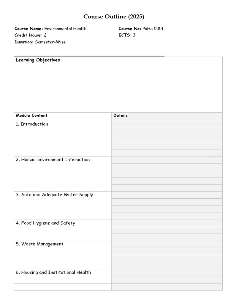 Environmental Health Course Outline 2025 | PDF | Environmental Health ...