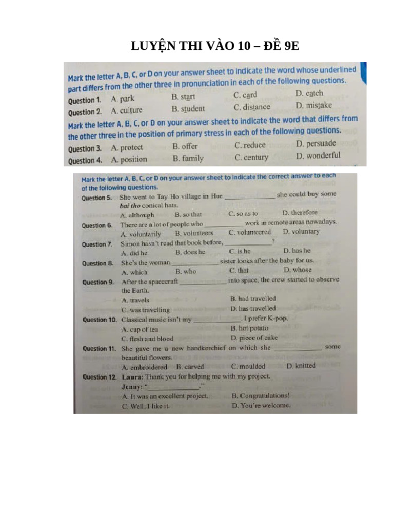 Luyện Thi V10 - 9E | PDF