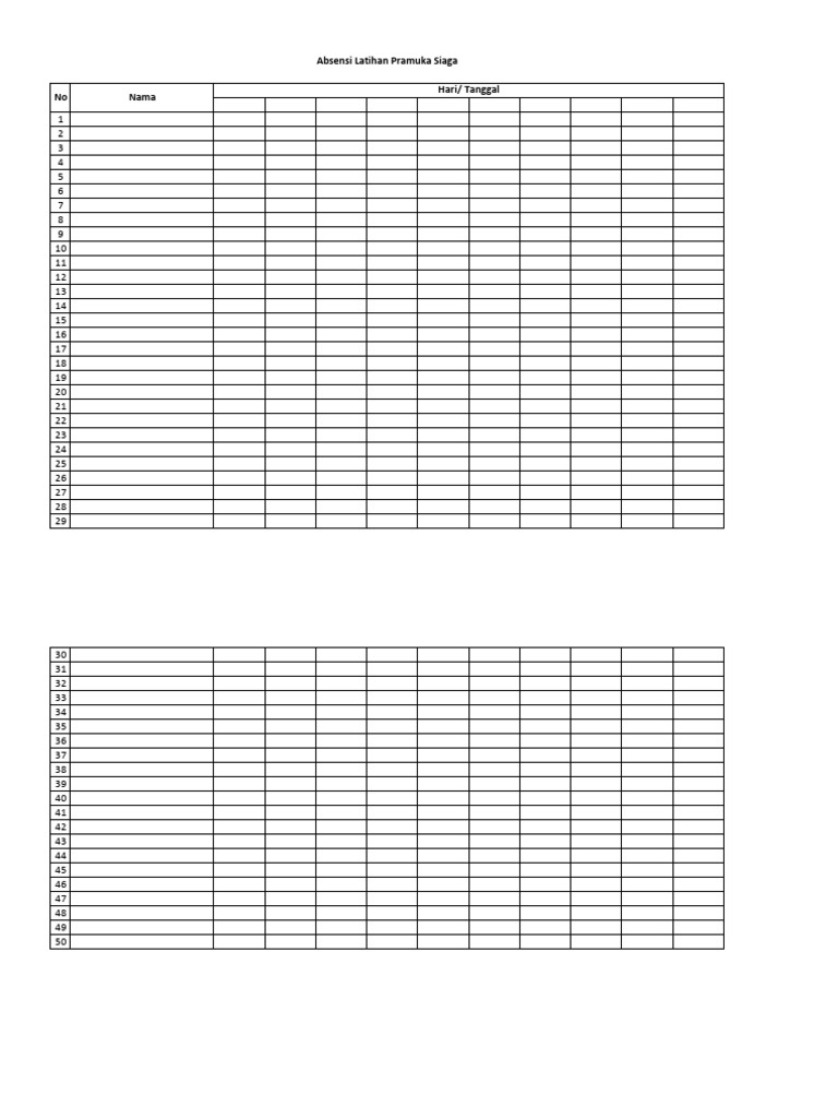 Absensi Latihan Pramuka Siaga | PDF