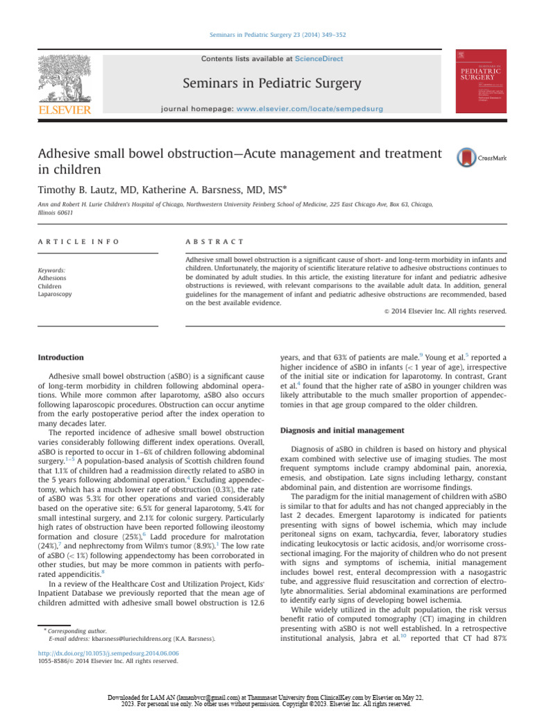 Adhesive Small Bowel Obstruction-Acute Management and Treatment in ...