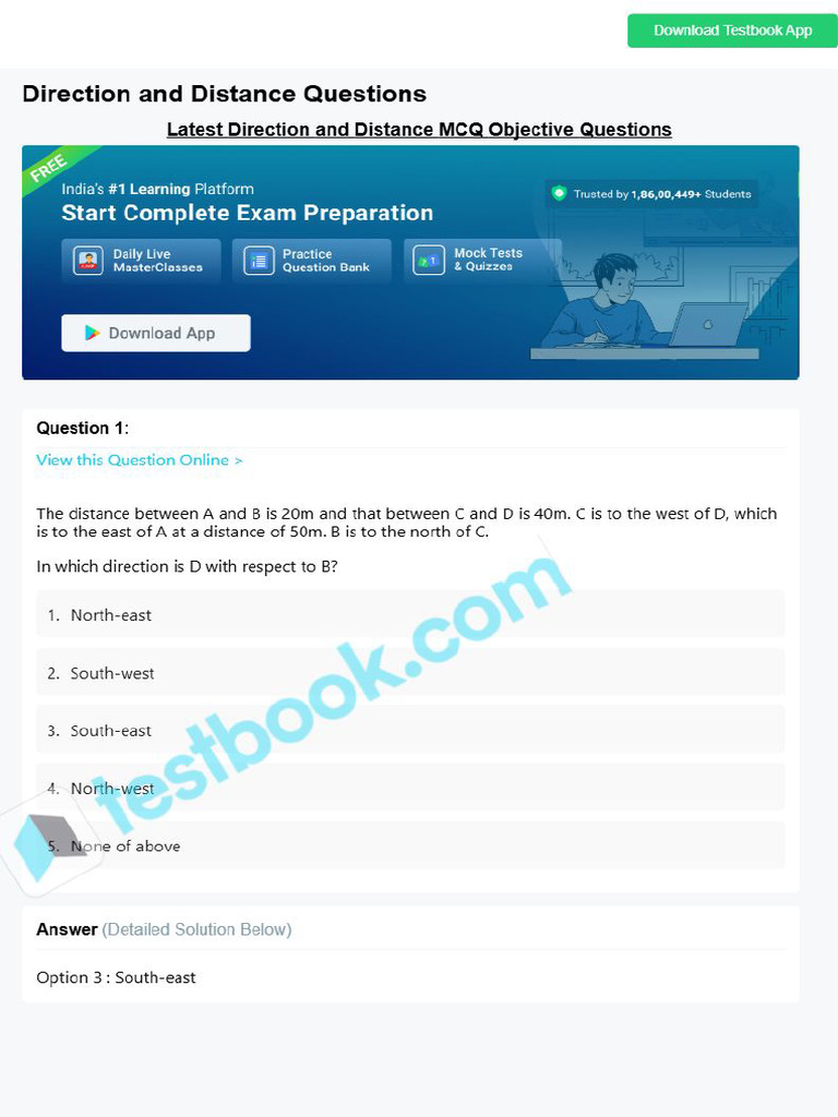MCQ On Direction and Distance 5eea6a0e39140f30f369e42a | PDF