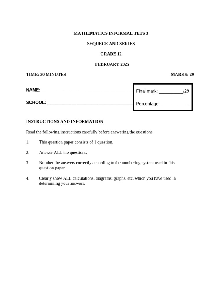 Mathematics Informal Tets 3 | PDF