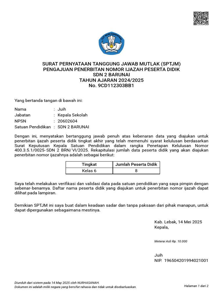 SPTJM e Ijazah 2 BRN | PDF