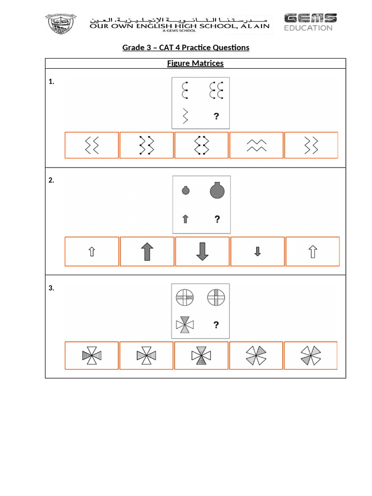 Grade 3 - CAT 4 Practice Questions | PDF