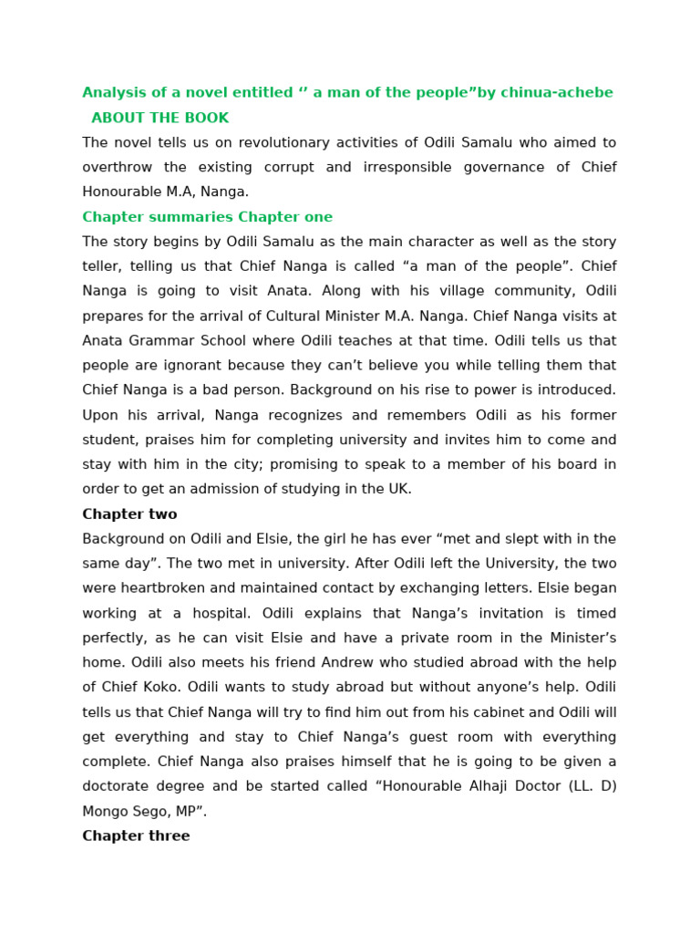 A Man of The People Analysis | PDF