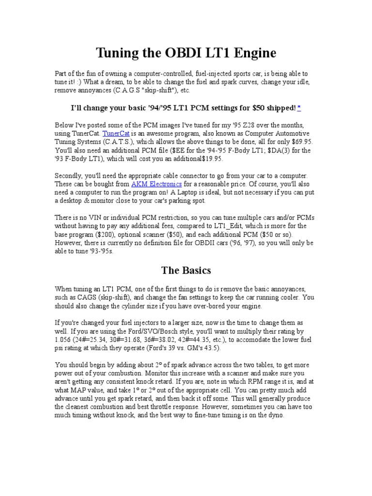 Tunercat Tuning The OBDI LT1 Engine | PDF | Throttle | Rotating Machines