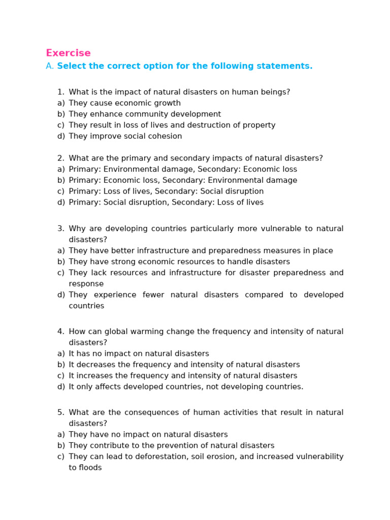 GEO Grade 6 Unit 5 Extended Exercise | PDF | Natural Disasters ...