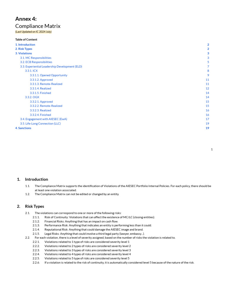AIESEC Compliance Matrix Overview | PDF | Business