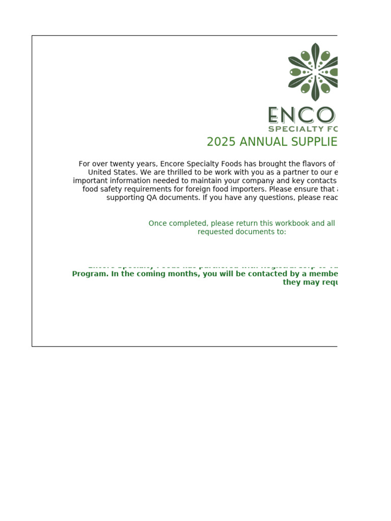 Supplier Verification for Encore Foods | PDF | Foods | Food Industry