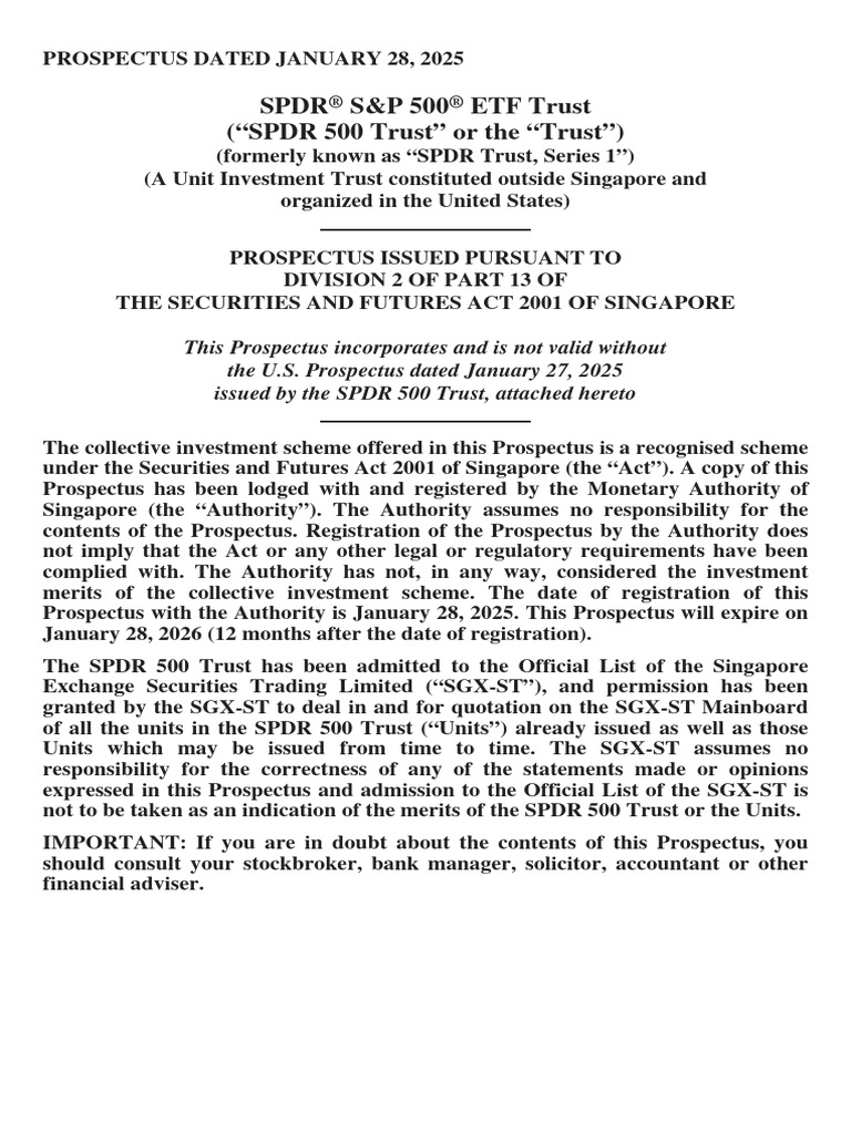 SPDR S&P 500 ETF Trust Prospectus 2025 | PDF | Income Tax In The United ...