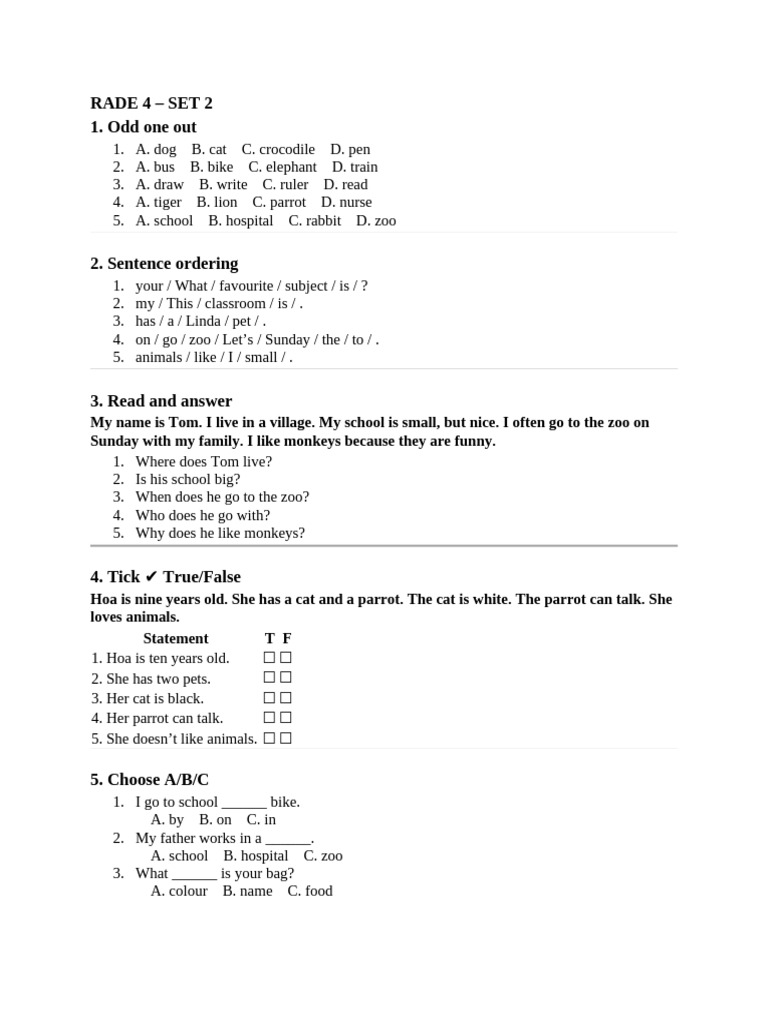 Grade 4 English Language Exercises | PDF